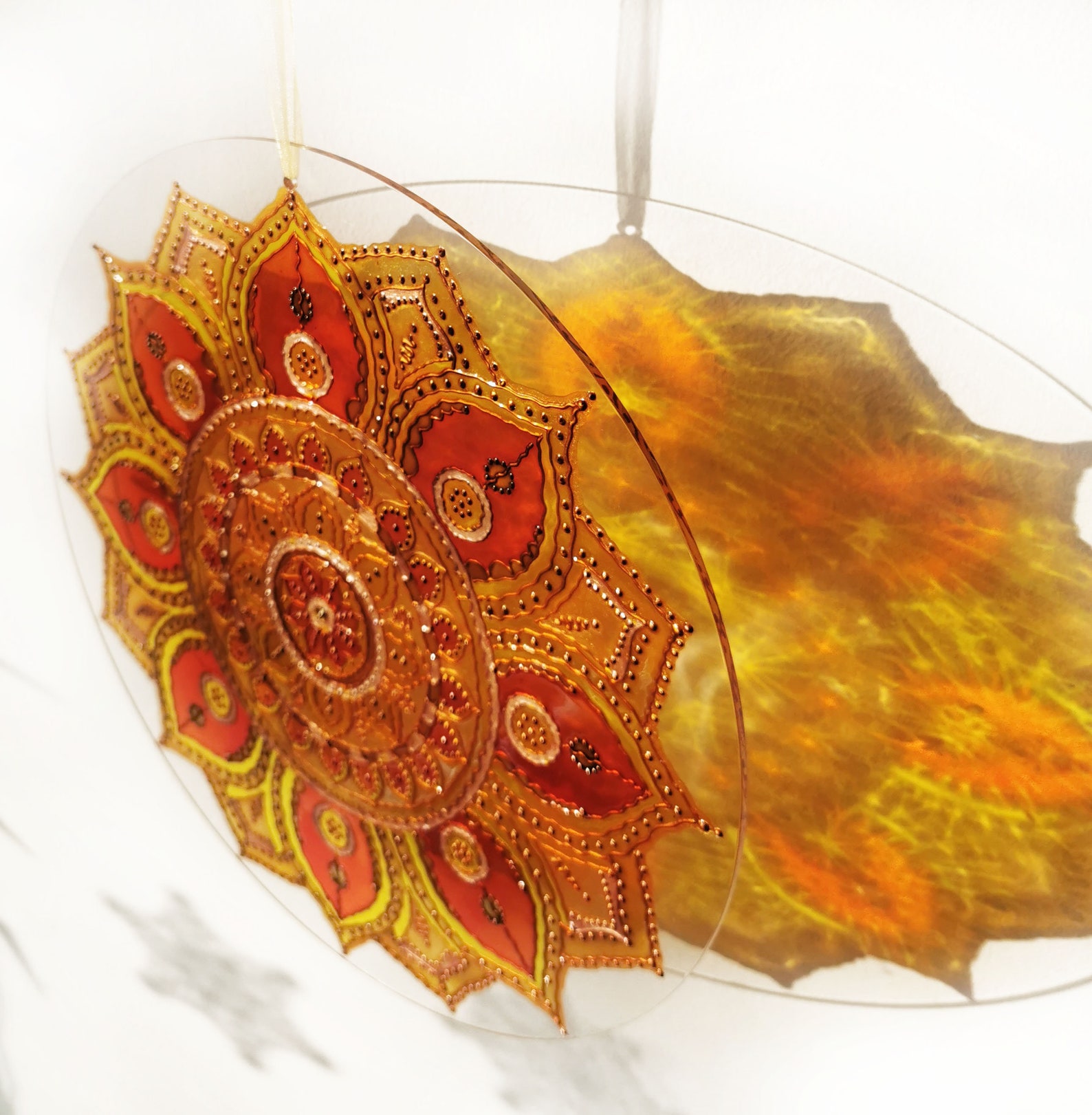 Hand Painted Mandala Suncatcher Round Pendant Window Decor - Etsy