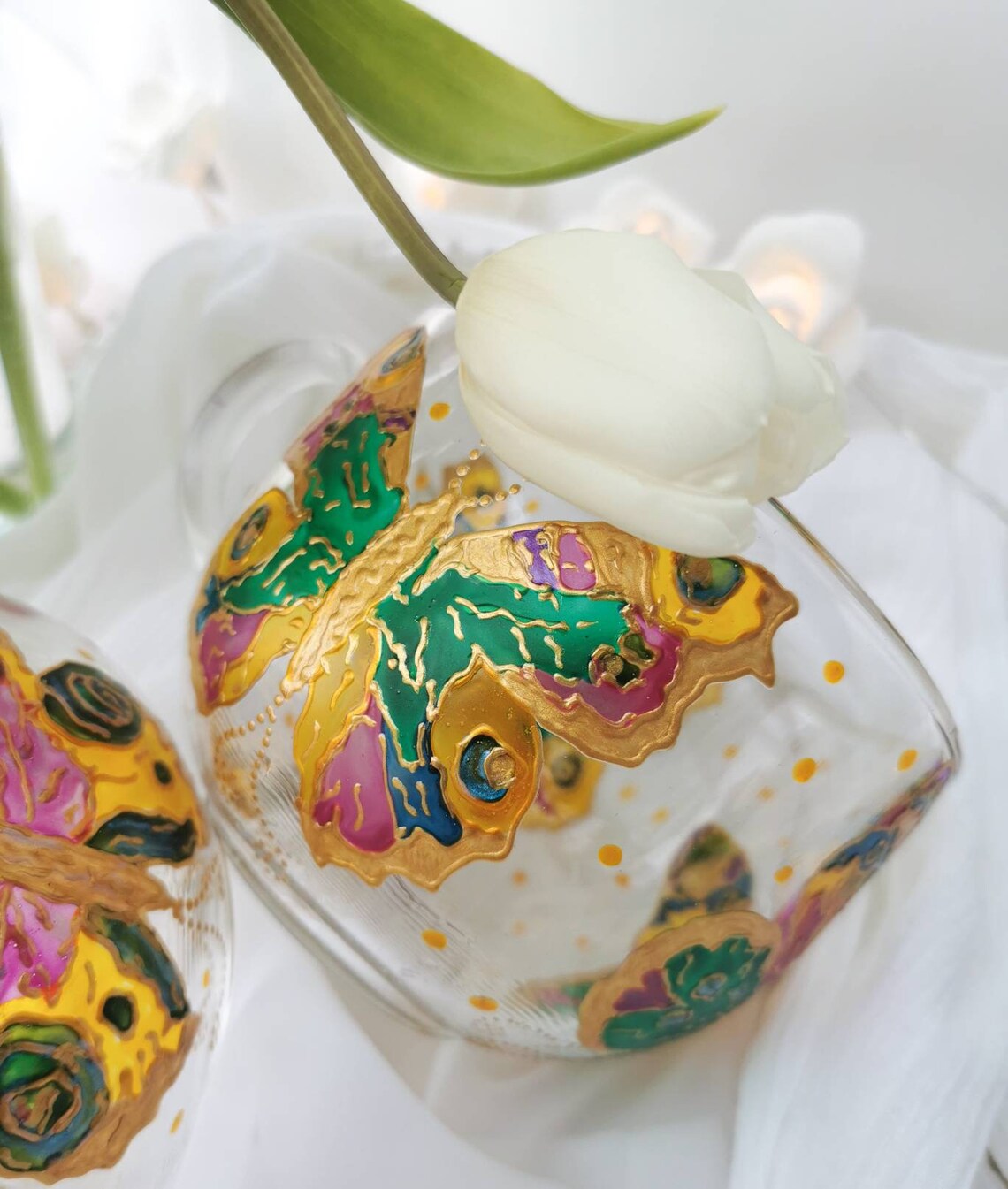 Hand Painted Rainbow Butterfly Big Glass Mug Butterfly Cup - Etsy