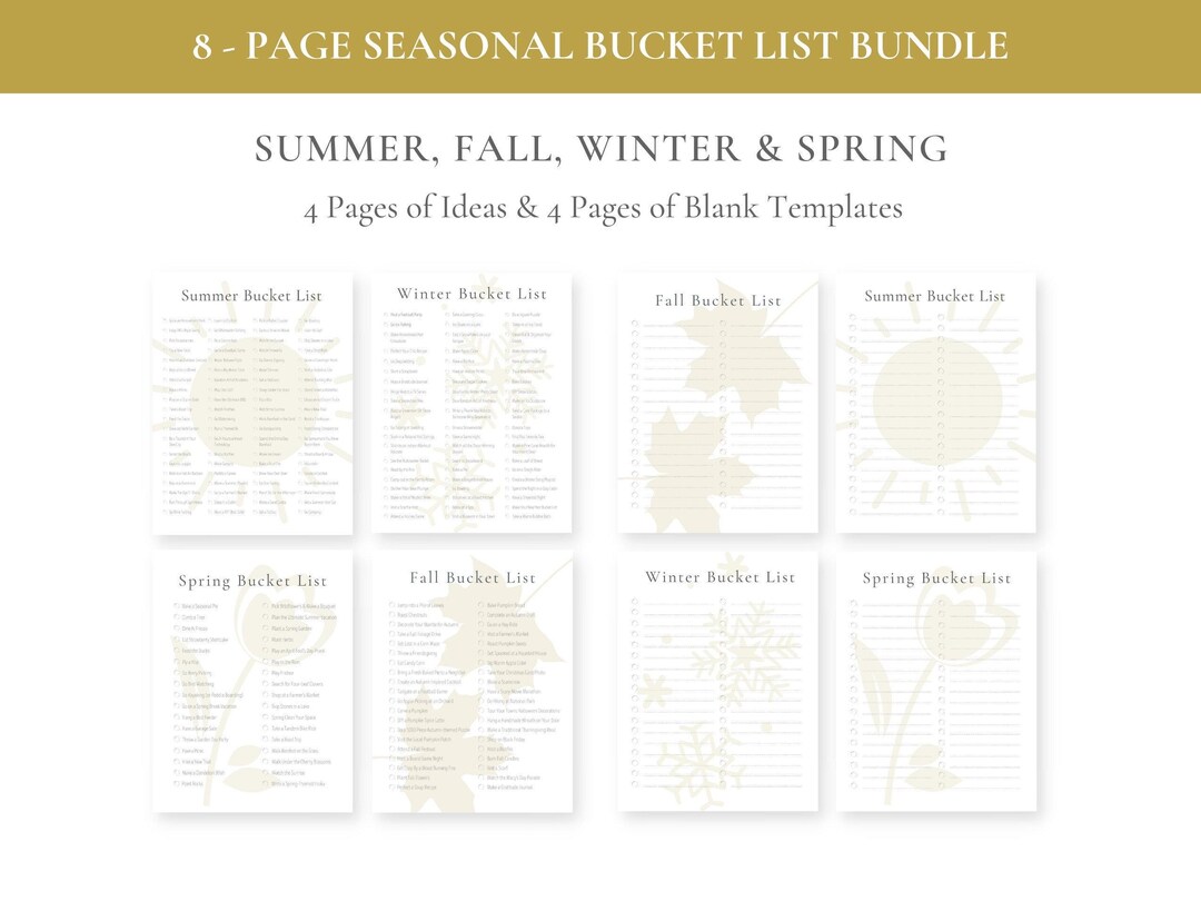 8-page Seasonal Bucket List Bundle, Template, Digital Instant Printable ...