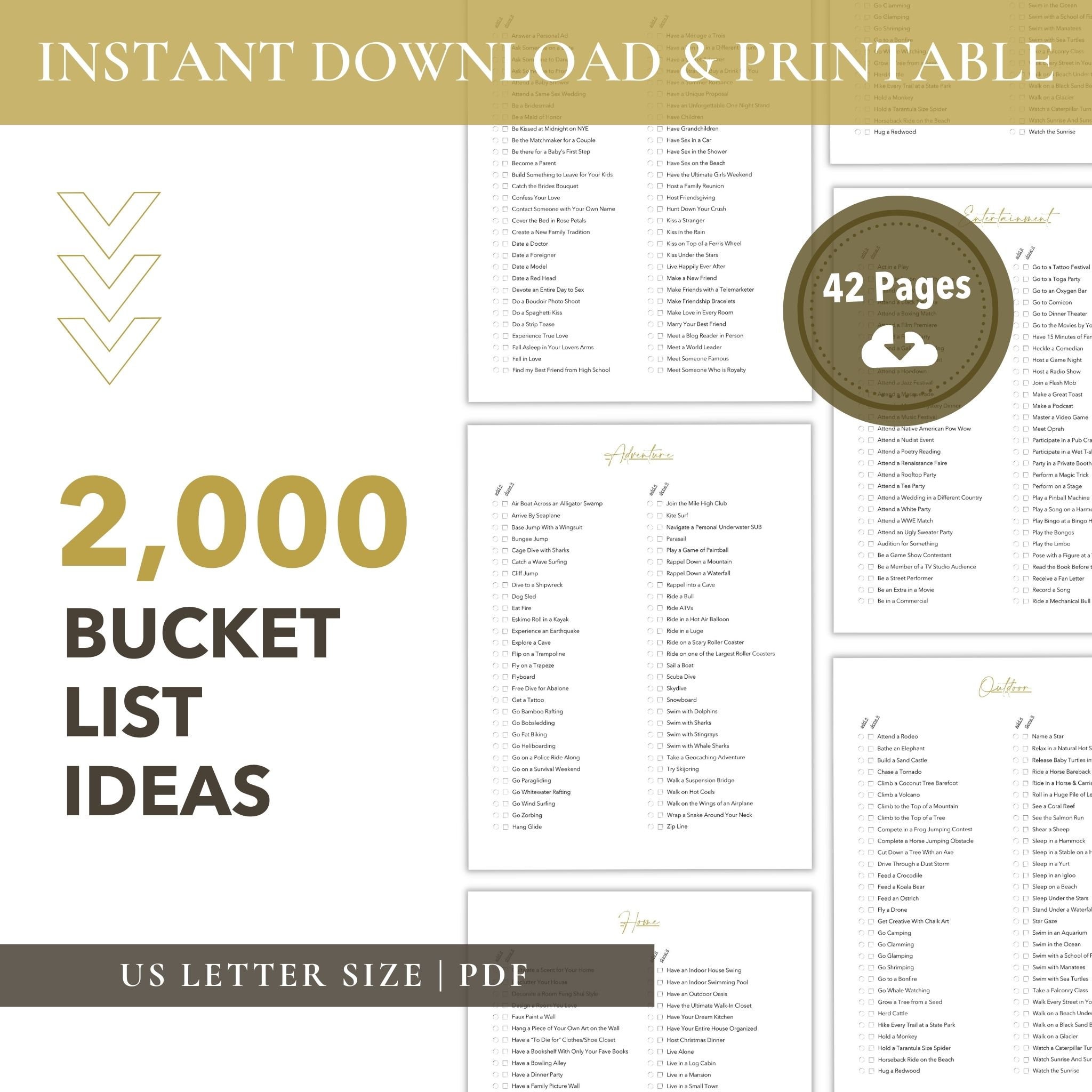 2,000 Bucket List Ideas Checklist Printable, Travel Bucket List Ideas ...