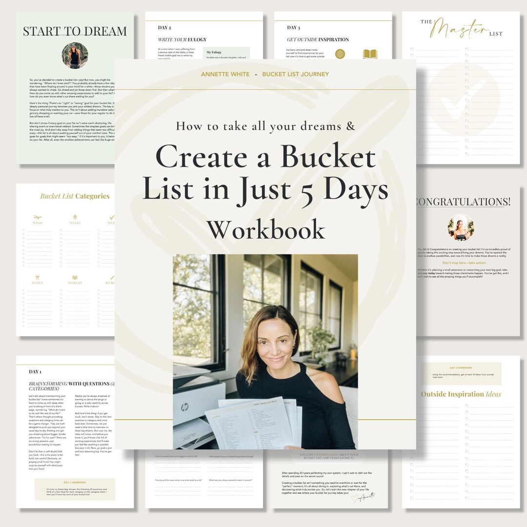 Create Your Bucket List Workbook, Printable Course, Goal Setting ...