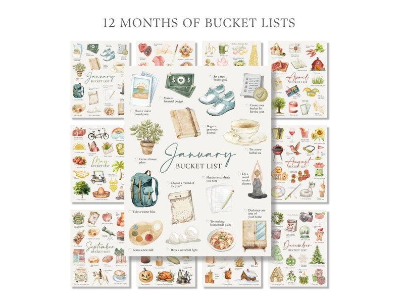 Seasons and Months Bucket List Bundle, Seasonal Bucket List Ideas ...