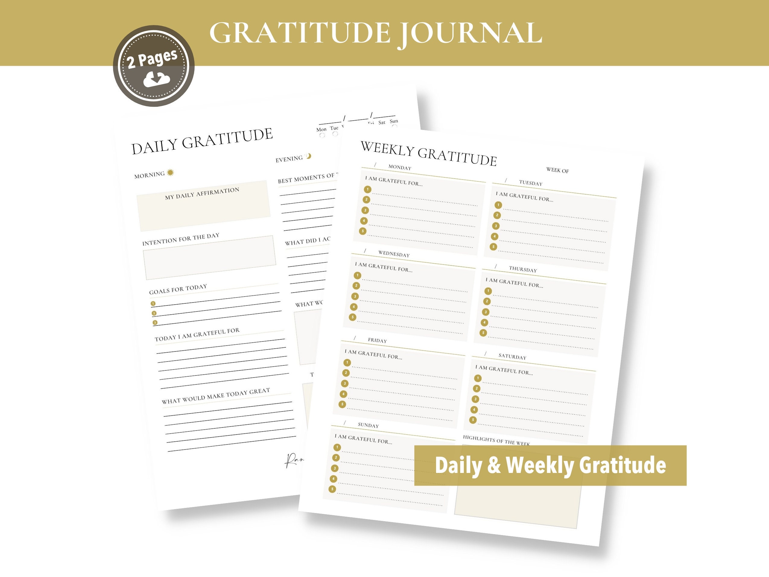 Gratitude Journal Worksheets, Template, Digital Instant Printable ...