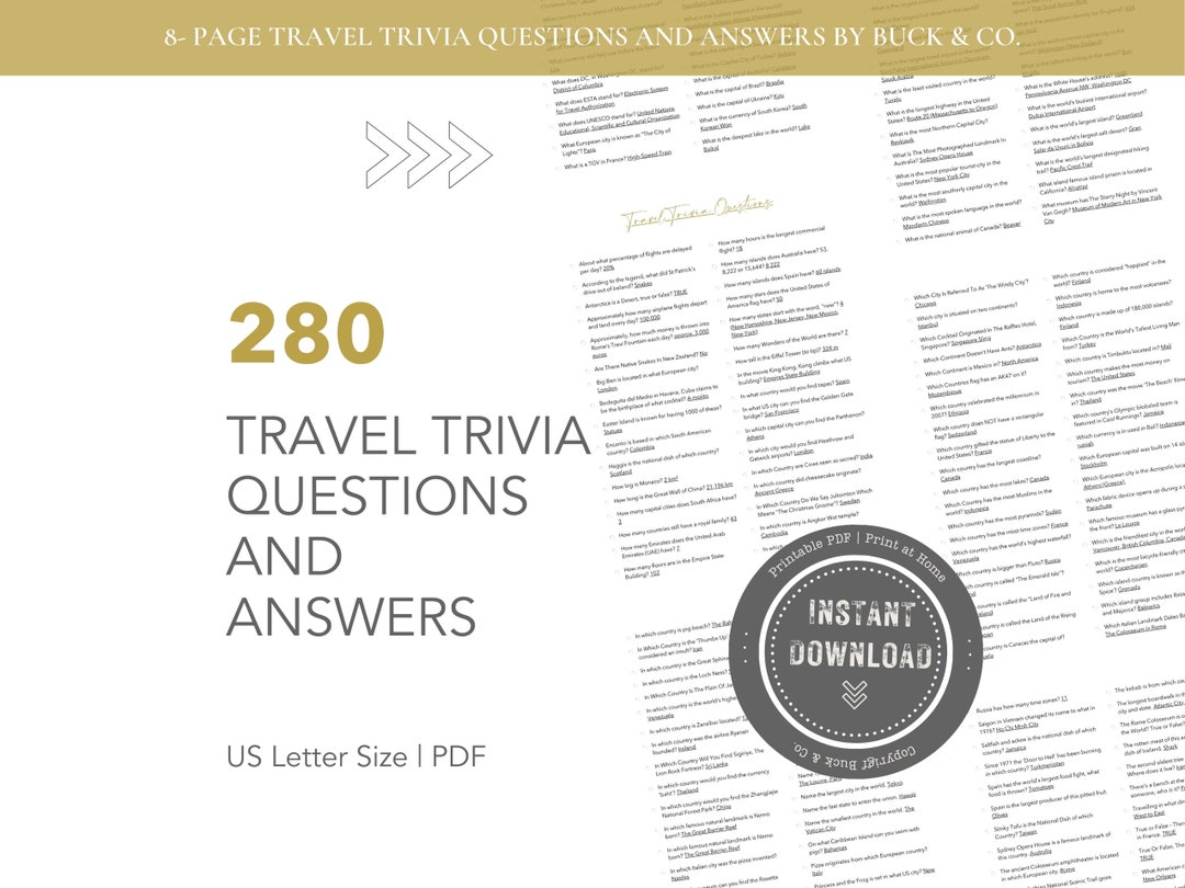 Travel Trivia Questions, Digital Instant Printable Download - Etsy