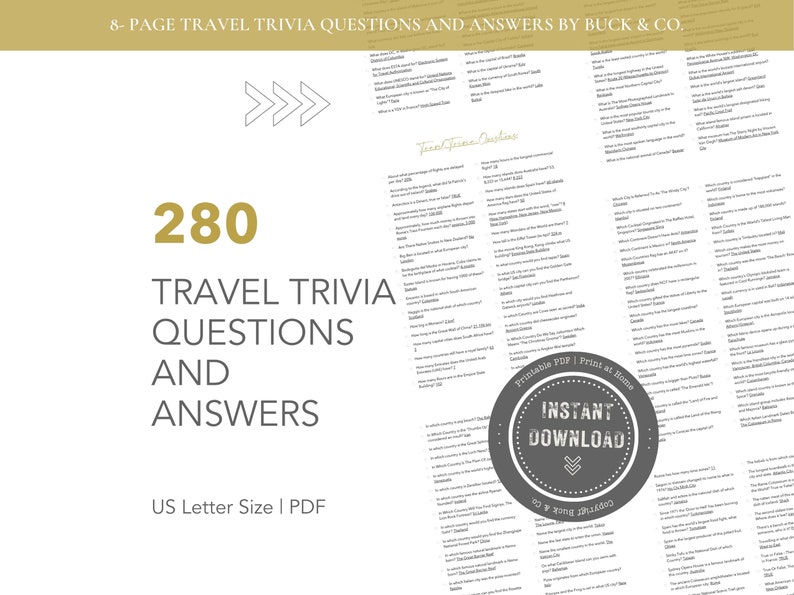 Travel Trivia Questions, Digital Instant Printable Download - Etsy