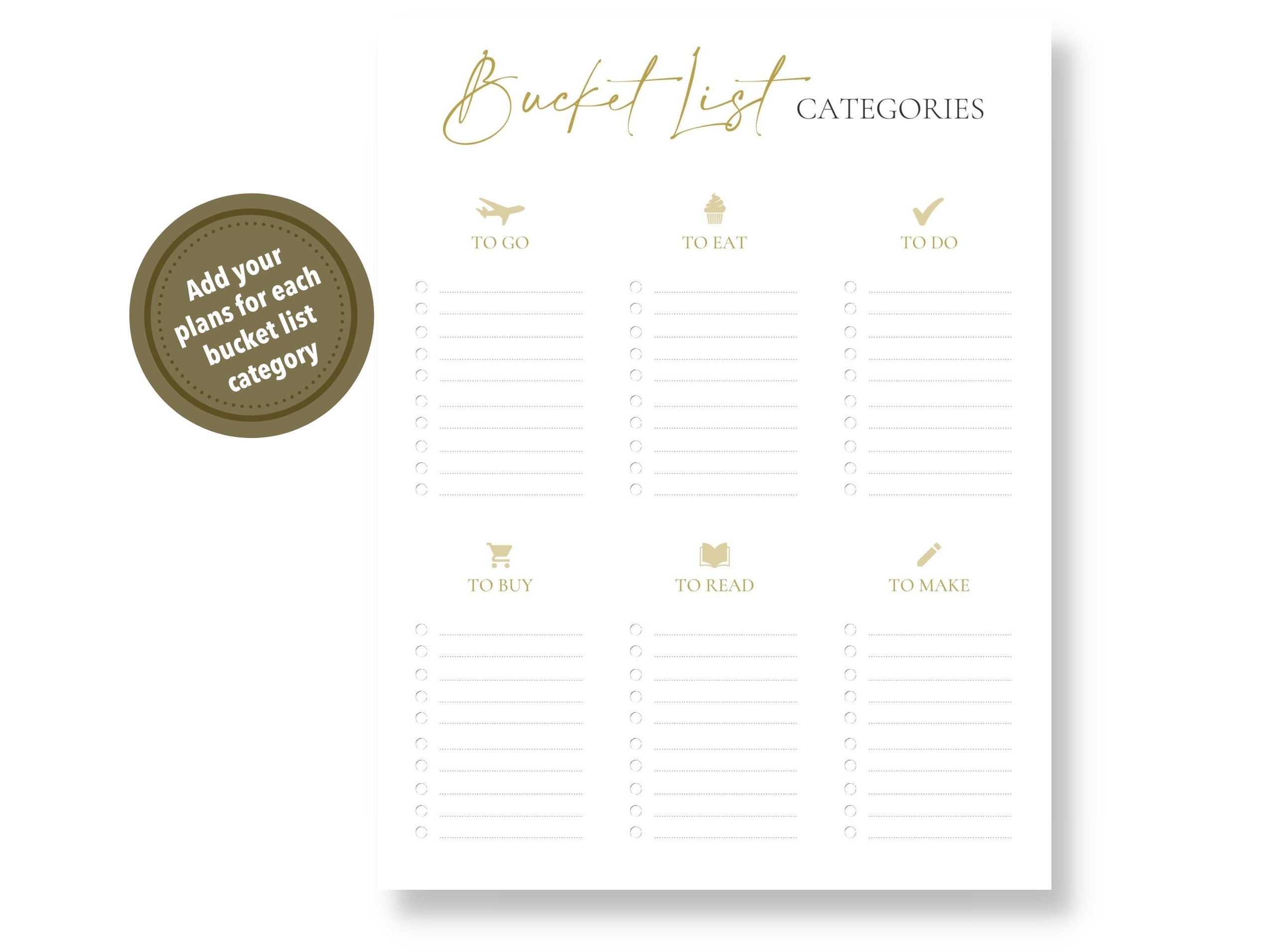 Bucket List Worksheets Bundle, Planner Template, Digital Instant ...