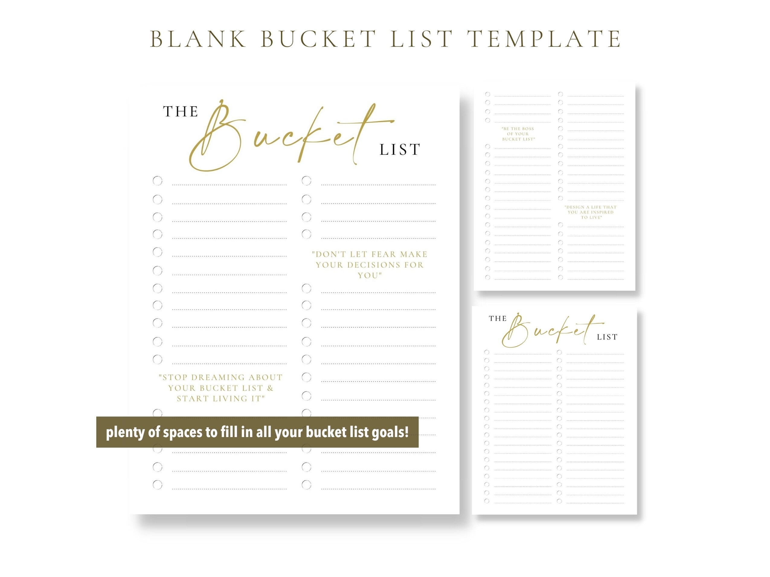 Bucket List Worksheets Bundle, Planner Template, Digital Instant ...