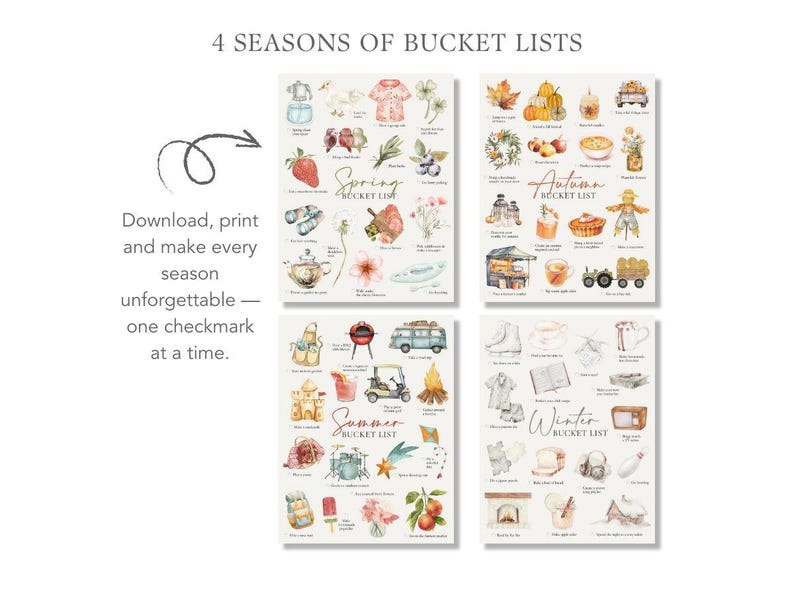 Seasons and Months Bucket List Bundle, Seasonal Bucket List Ideas ...