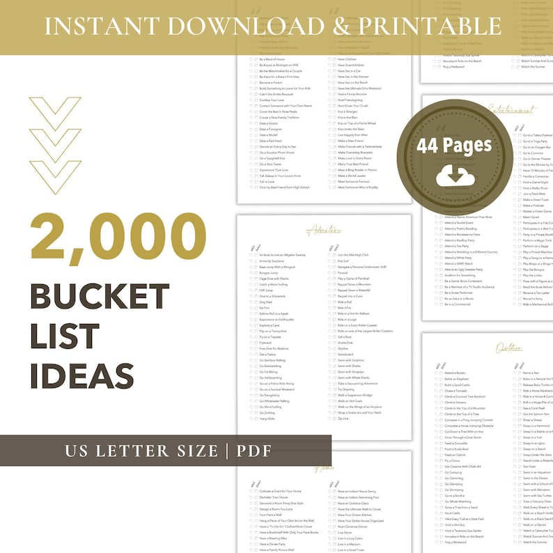 2,000 Bucket List Ideas Checklist Printable, Travel Bucket List Ideas ...