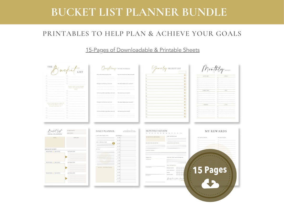 Bucket List Worksheets Bundle, Planner Template, Digital Instant ...