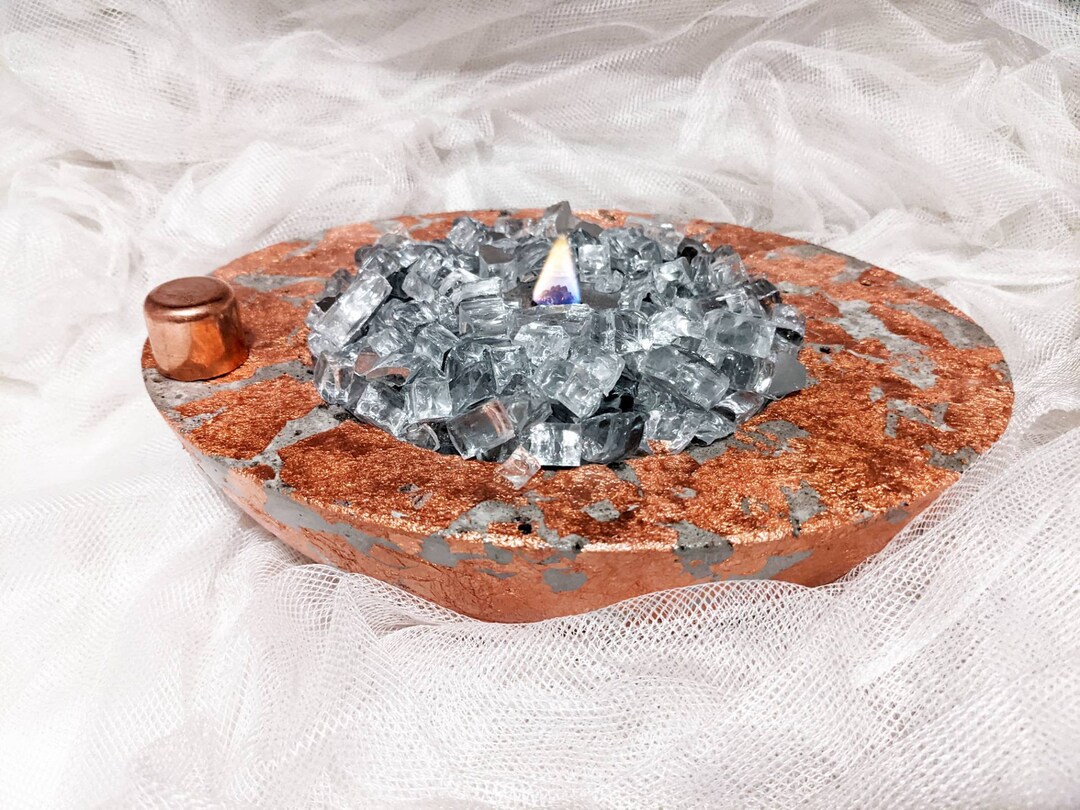 Rose Gold Concrete Fire Bowl, Crystal Candle, Tabletop Fire Pit - Etsy