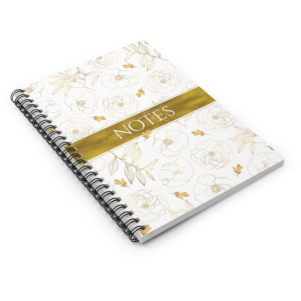 ATHENA GOLD White & Gold Floral Spiral Notebook - Etsy