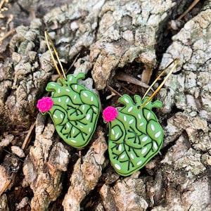 Corazon De Nopal Hoop Earrings | Anatomical Clay Heart Dangles ...