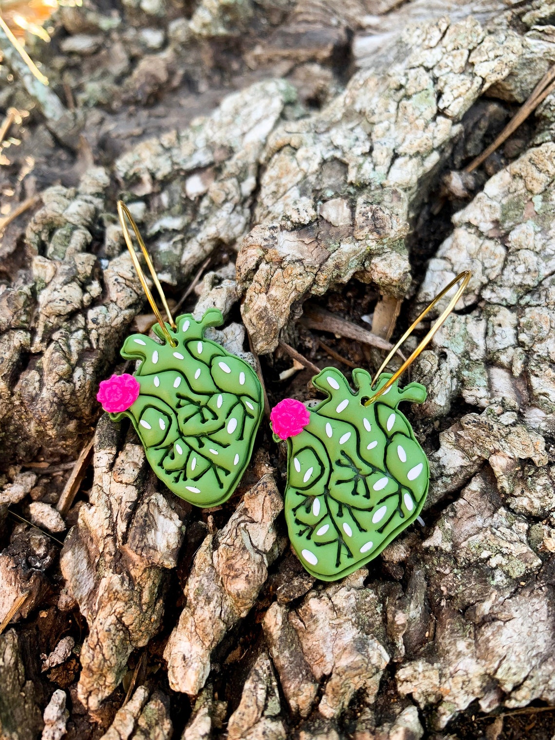 Corazon De Nopal Hoop Earrings Anatomical Clay Heart Dangles - Etsy