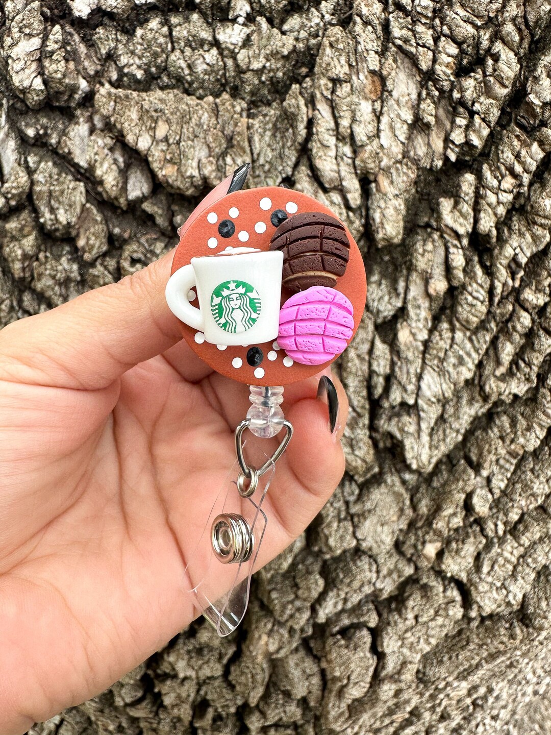 Mini Conchas With Coffee Mug Badge Reel | Mexican Pan Dulce ID Holder ...