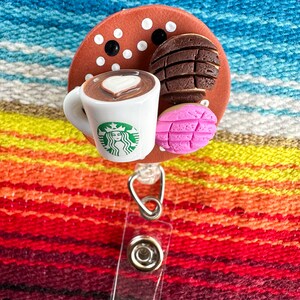 Mini Conchas With Coffee Mug Badge Reel | Mexican Pan Dulce ID Holder ...