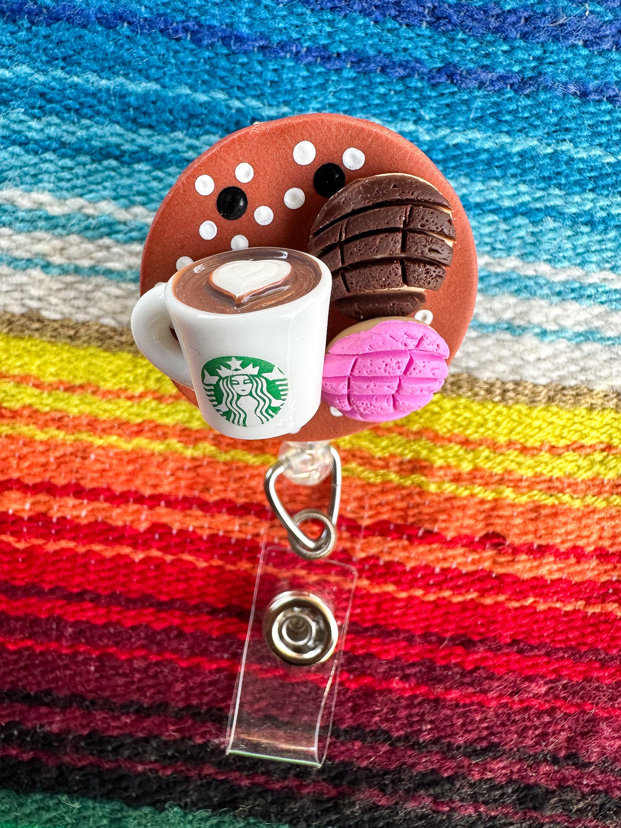 Mini Conchas With Coffee Mug Badge Reel | Mexican Pan Dulce ID Holder ...