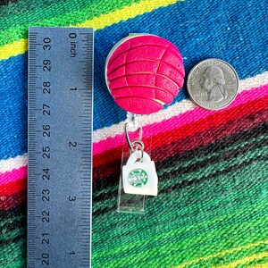 Fuchsia Concha Con Cafecito Badge Reel | Mexican Pan Dulce ID Holder ...