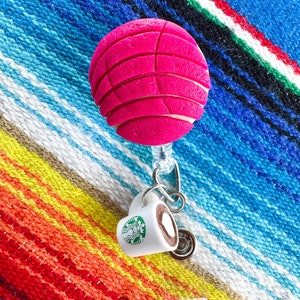 Fuchsia Concha Con Cafecito Badge Reel | Mexican Pan Dulce ID Holder ...