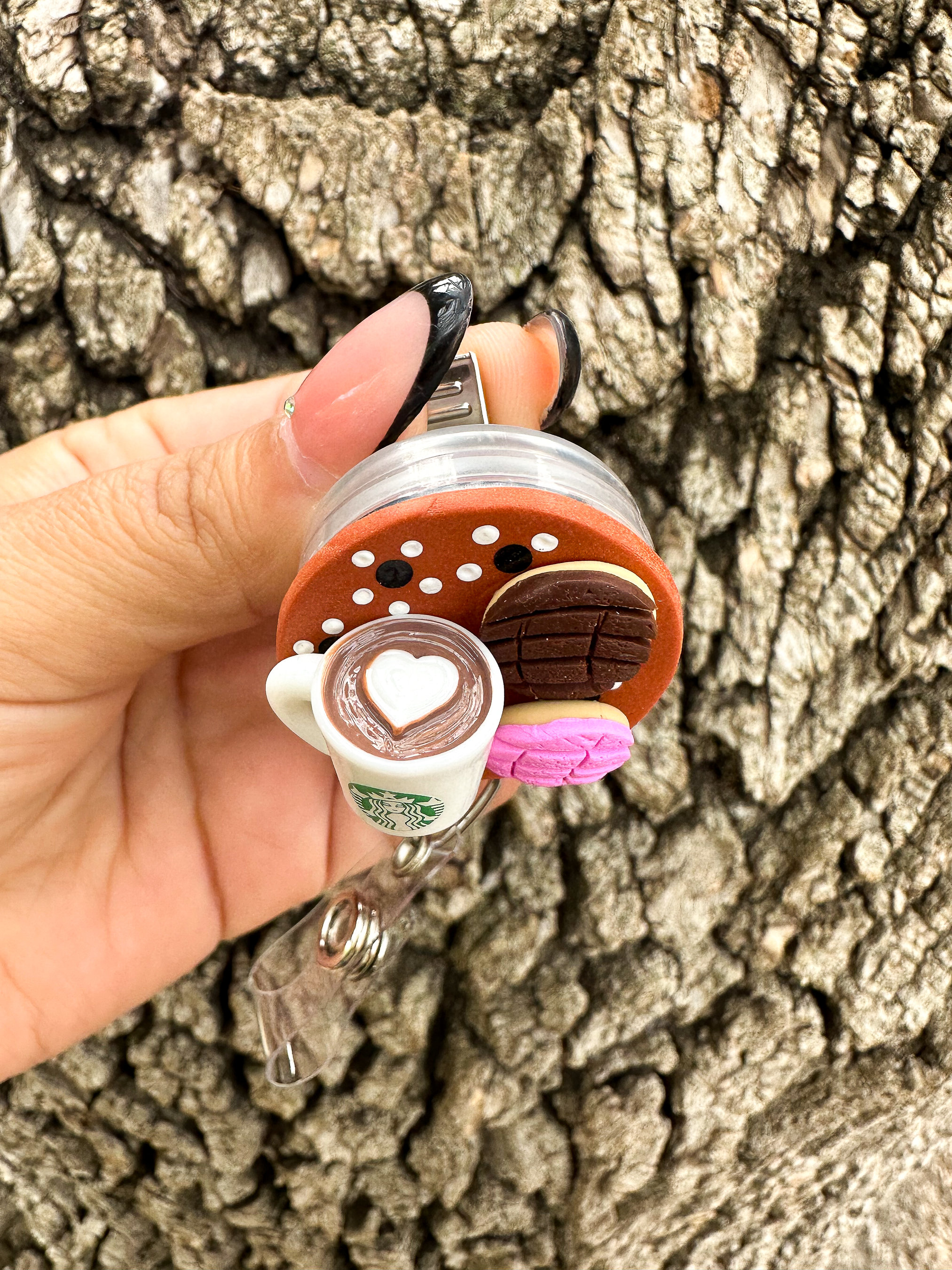 Mini Conchas With Coffee Mug Badge Reel | Mexican Pan Dulce ID Holder ...