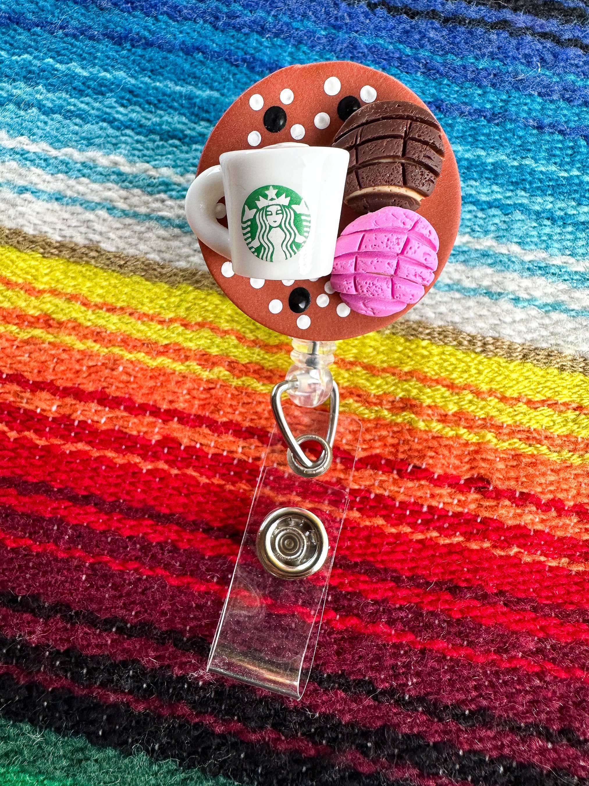 Mini Conchas With Coffee Mug Badge Reel | Mexican Pan Dulce ID Holder ...