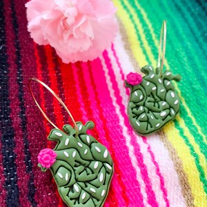 Corazon De Nopal Hoop Earrings | Anatomical Clay Heart Dangles ...