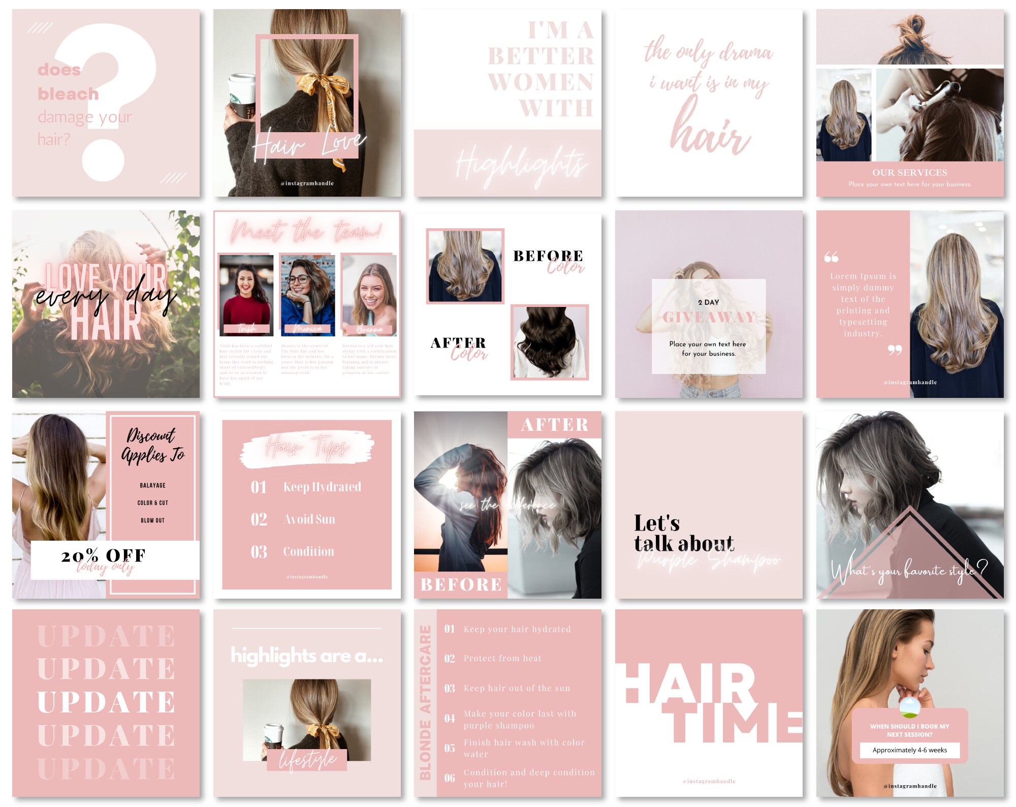 Editable Instagram Post Templates Canva Hair Stylist Posts | Etsy