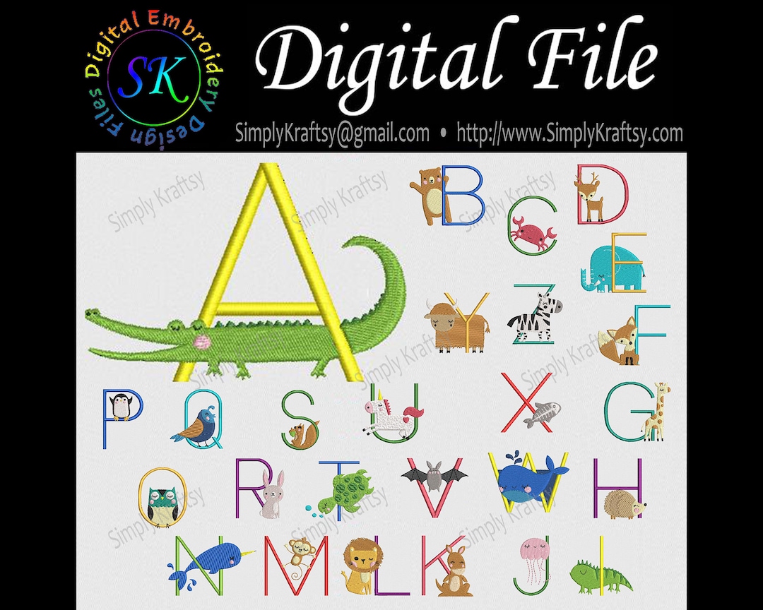 Simple Animals Monogram Font Digital Embroidery File - Etsy
