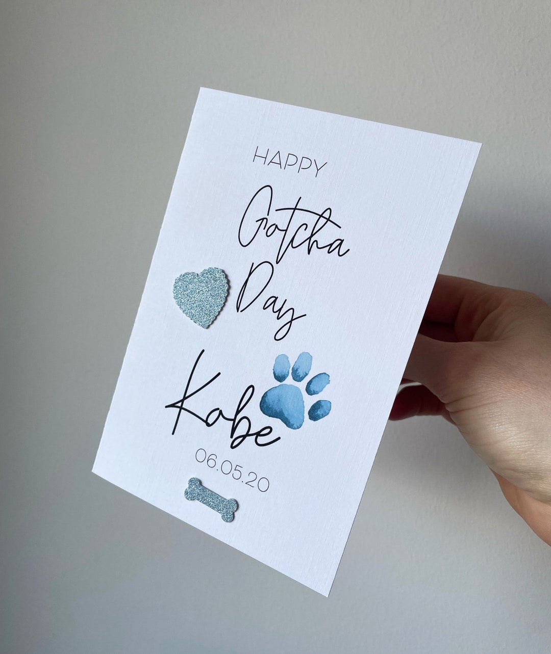 Personalized Gotcha Day Card: Dog or Cat, Glitter Bone & Heart - Etsy