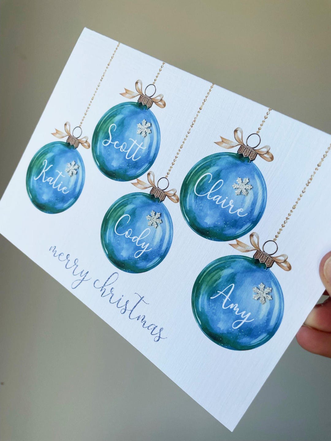 Personalised Watercolor Bauble Christmas Card: Family Name Card - Etsy UK