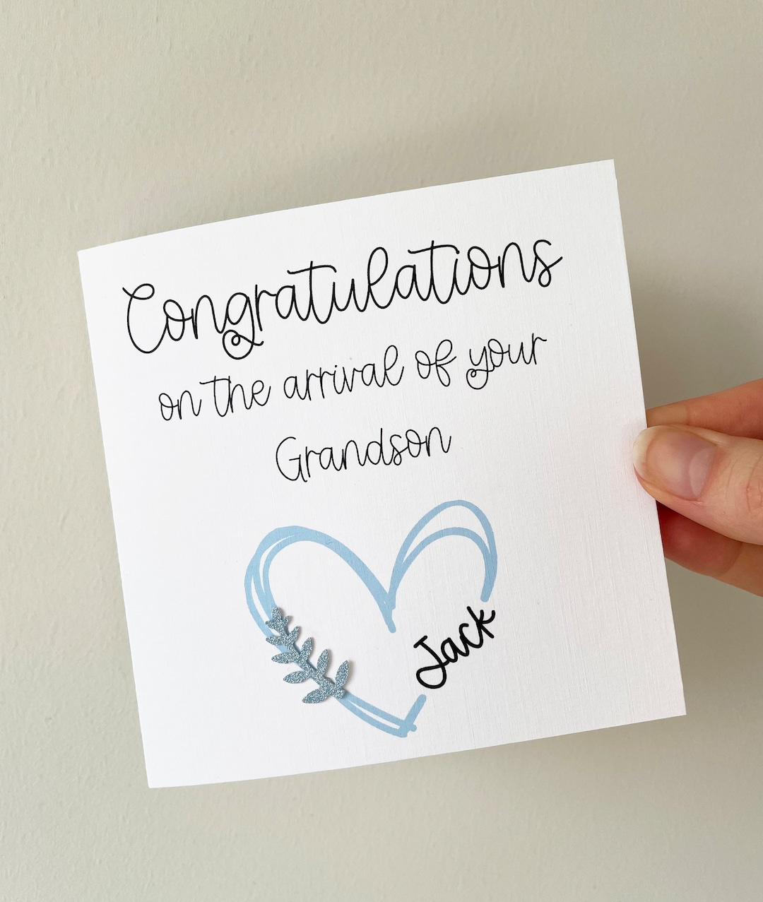 New Grandson Card: Glitter Leaf, Keepsake Grandparents Card - Etsy