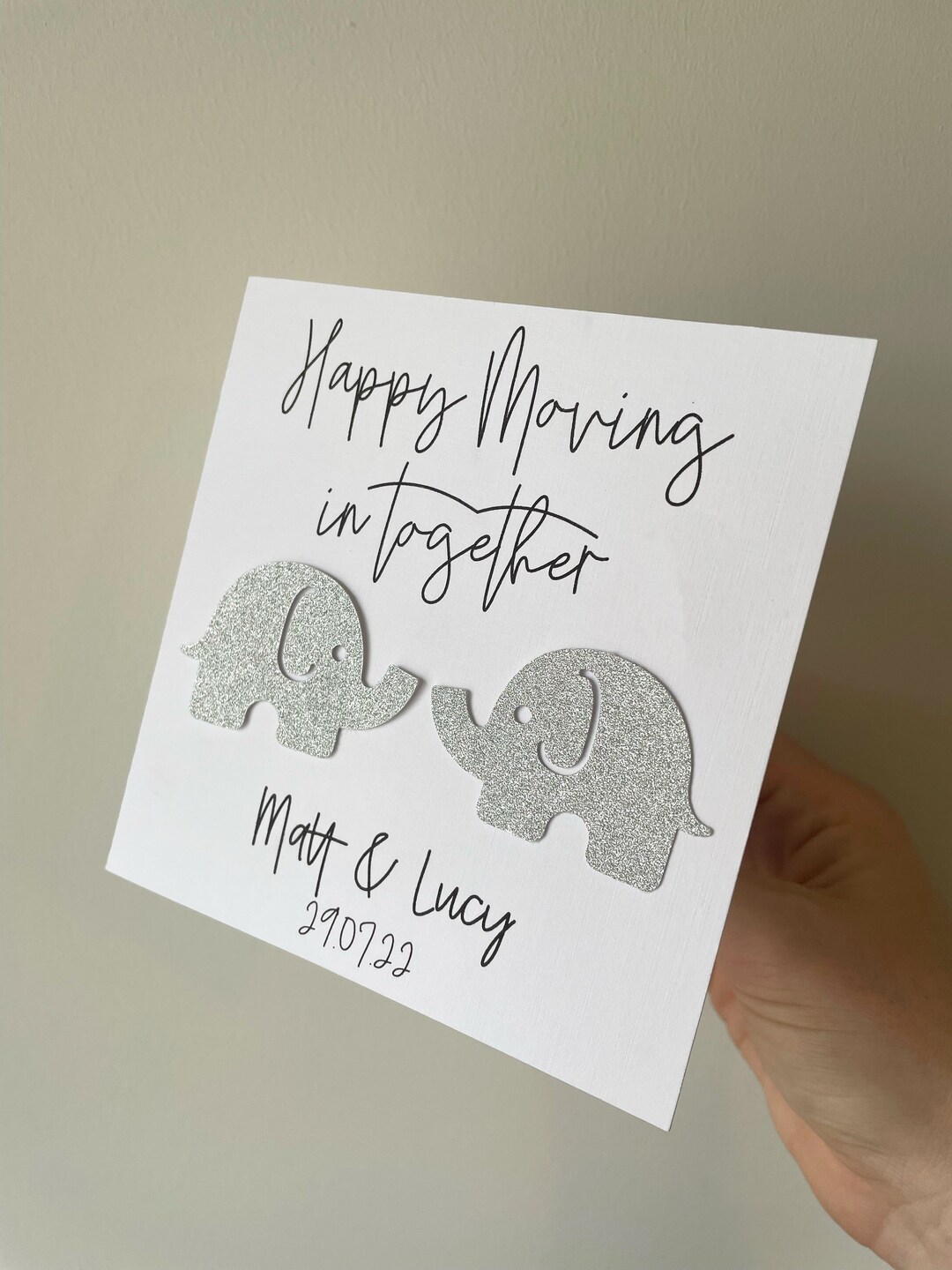 Personalized Moving in Together Card: Glitter Elephant New Home Card - Etsy