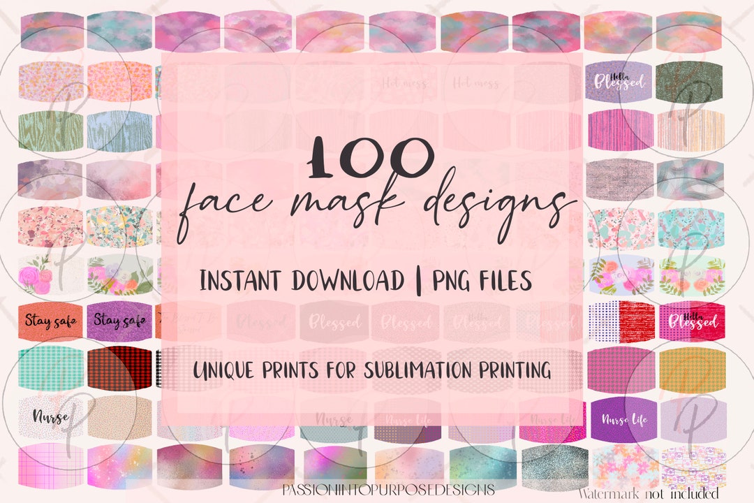 100 Face Mask Designs | Sublimation Face Mask PNG | - Etsy