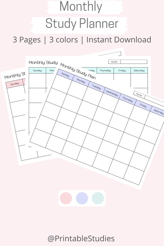 Undated Monthly Planner Printable for Students Printable | Etsy