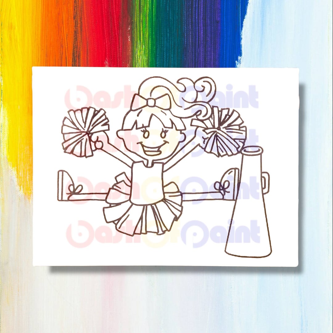 Cheerleader Predrawn Canvas Outlined Sketch, Kid Art Paint Kit, Cheer ...
