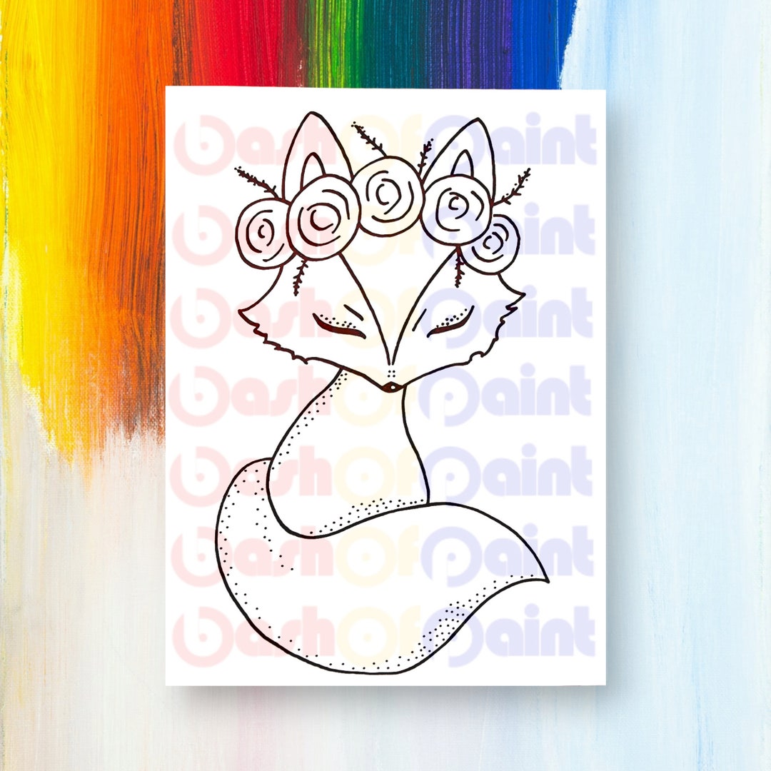 Lady Fox Predrawn Canvas Outlined Sketch, DIY Paint Sip Party Kit ...