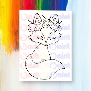 Lady Fox Predrawn Canvas Outlined Sketch, DIY Paint Sip Party Kit ...