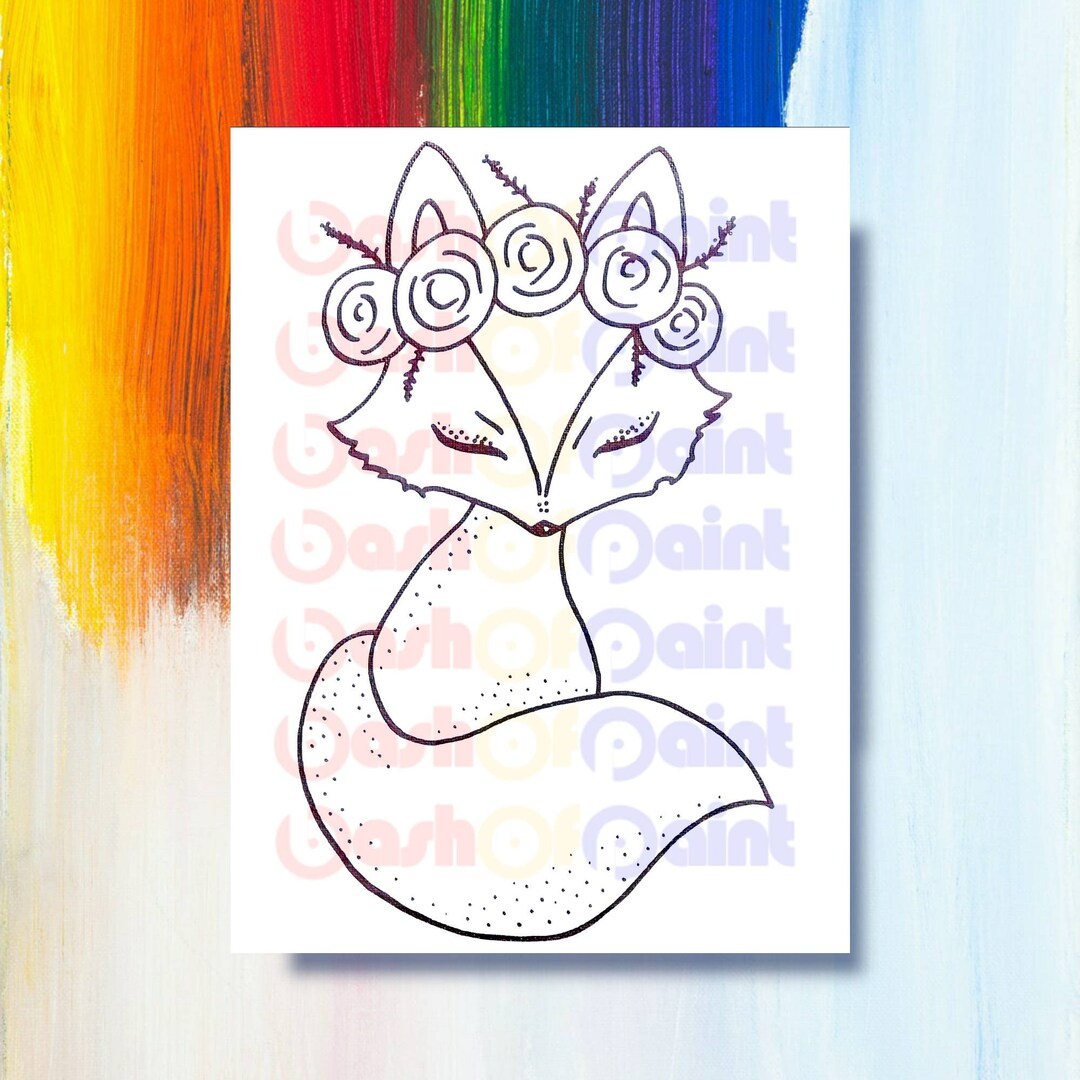 Lady Fox Predrawn Canvas Outlined Sketch DIY Paint Sip Party - Etsy