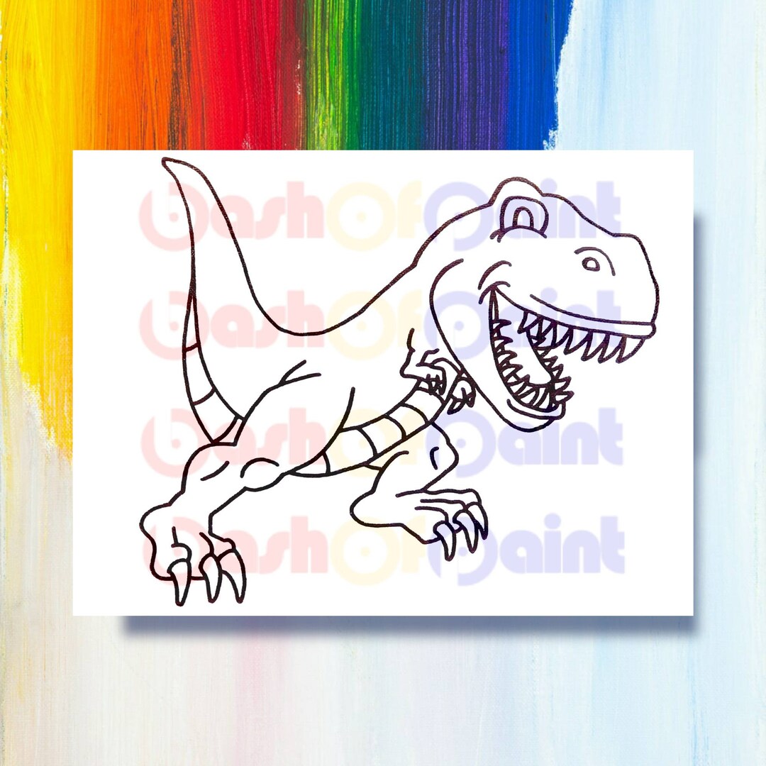 T-rex Predrawn Canvas, Paint Sip Party Kit, Dinosaur Boy Girl Kid Child ...