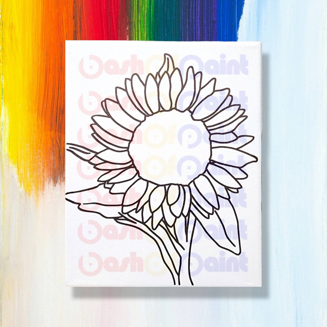 Sunflower Pre-drawn Canvas Sketch, Paint Sip Party Kit, Pre-sketched ...