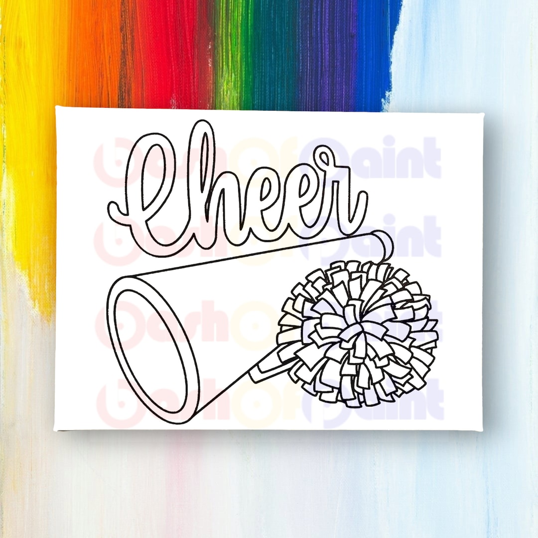 Cheer Megaphone Pom Pom Predrawn Canvas Outline Sketch, Kid Art Paint ...