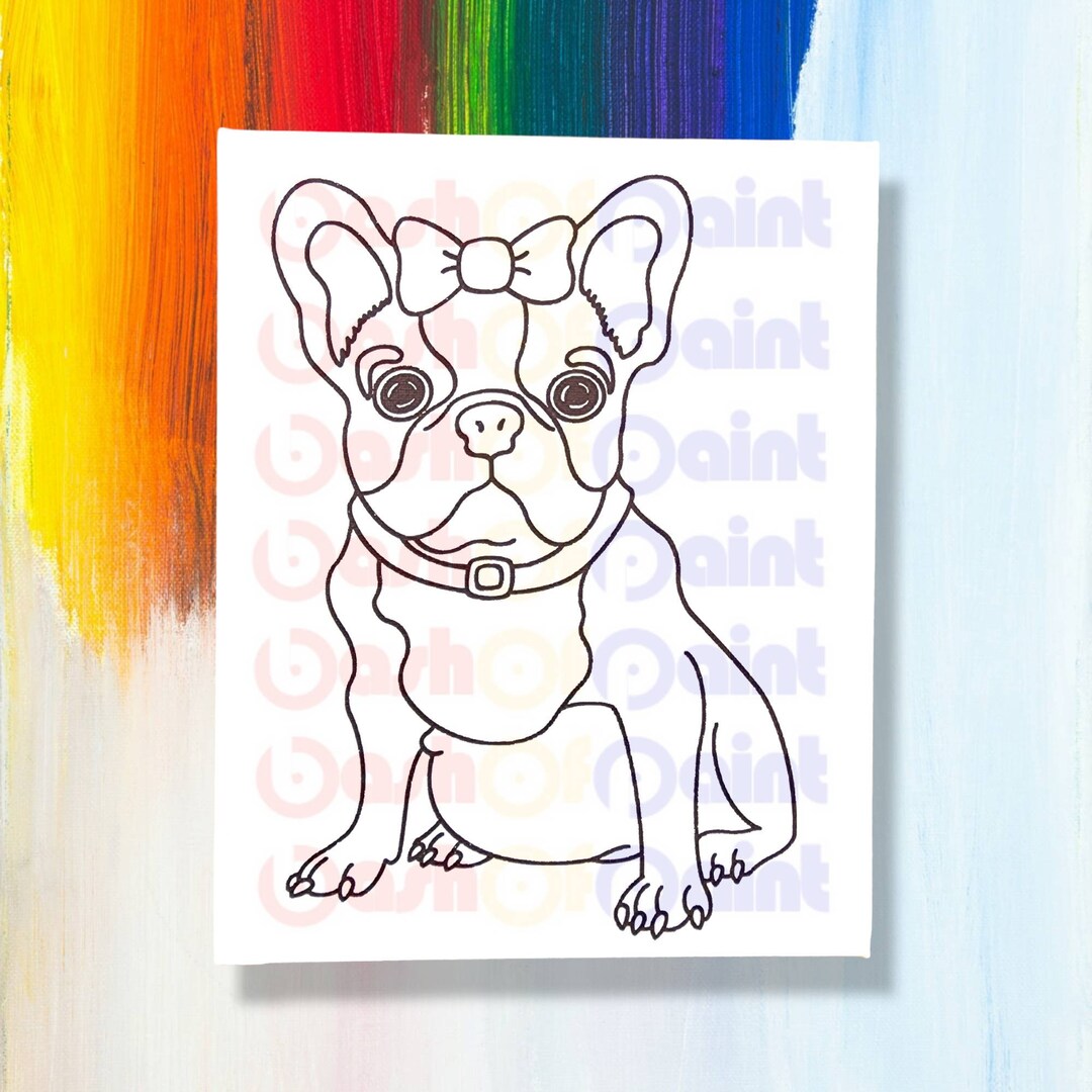 Frenchie Predrawn Canvas Outlined Sketch, Kids DIY Paint Sip Party Kit ...