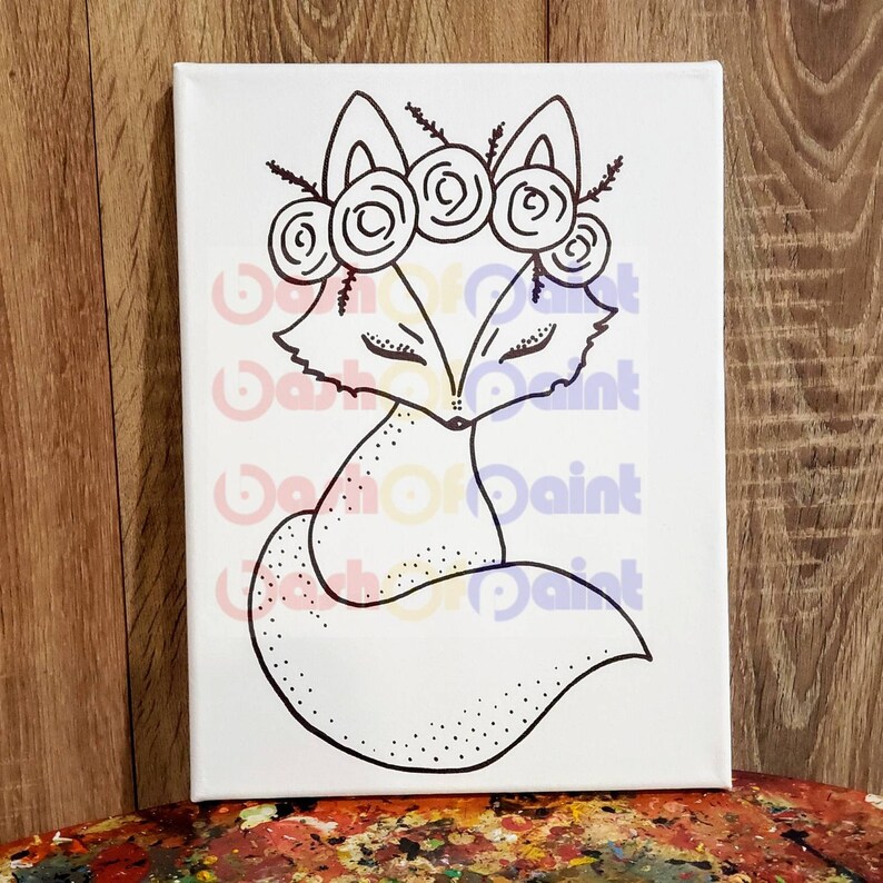 Lady Fox Predrawn Canvas Outlined Sketch DIY Paint Sip Party - Etsy