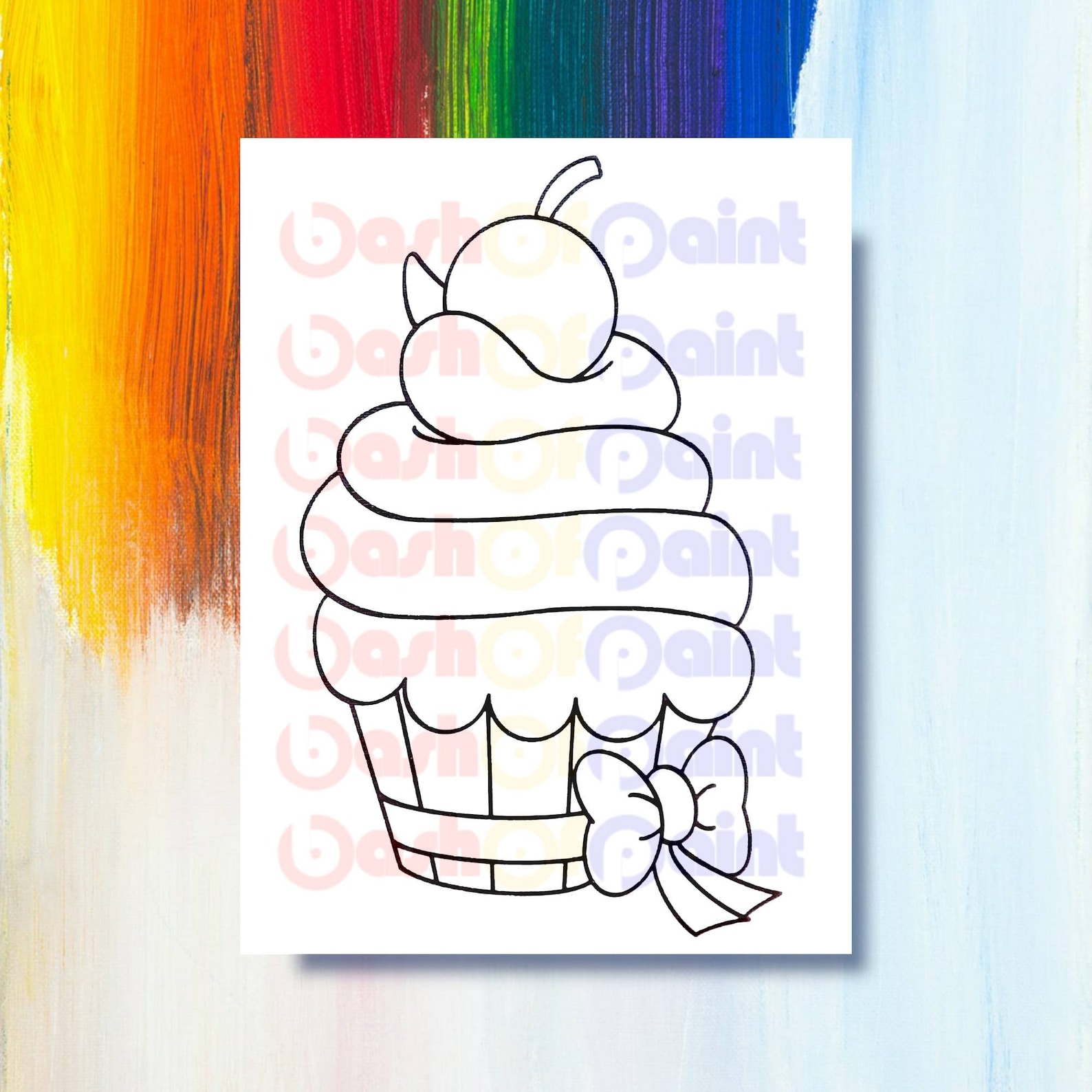 Cupcake Predrawn Canvas Sketch Outline, DIY Paint Sip Party Kit ...