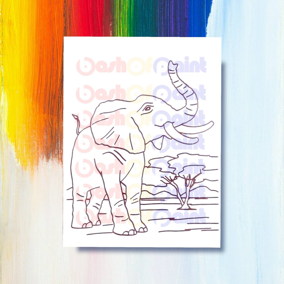 Elephant Predrawn Canvas Outlined Sketch DIY Paint Sip Party - Etsy