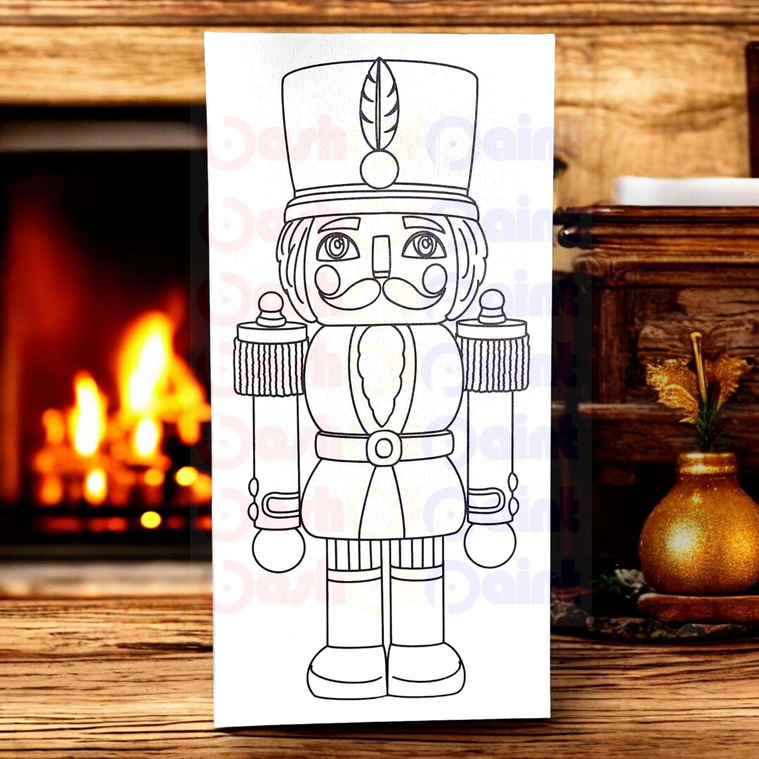 Nutcracker Outline Predrawn 10" × 20" Canvas Sketch, DIY Paint Sip ...