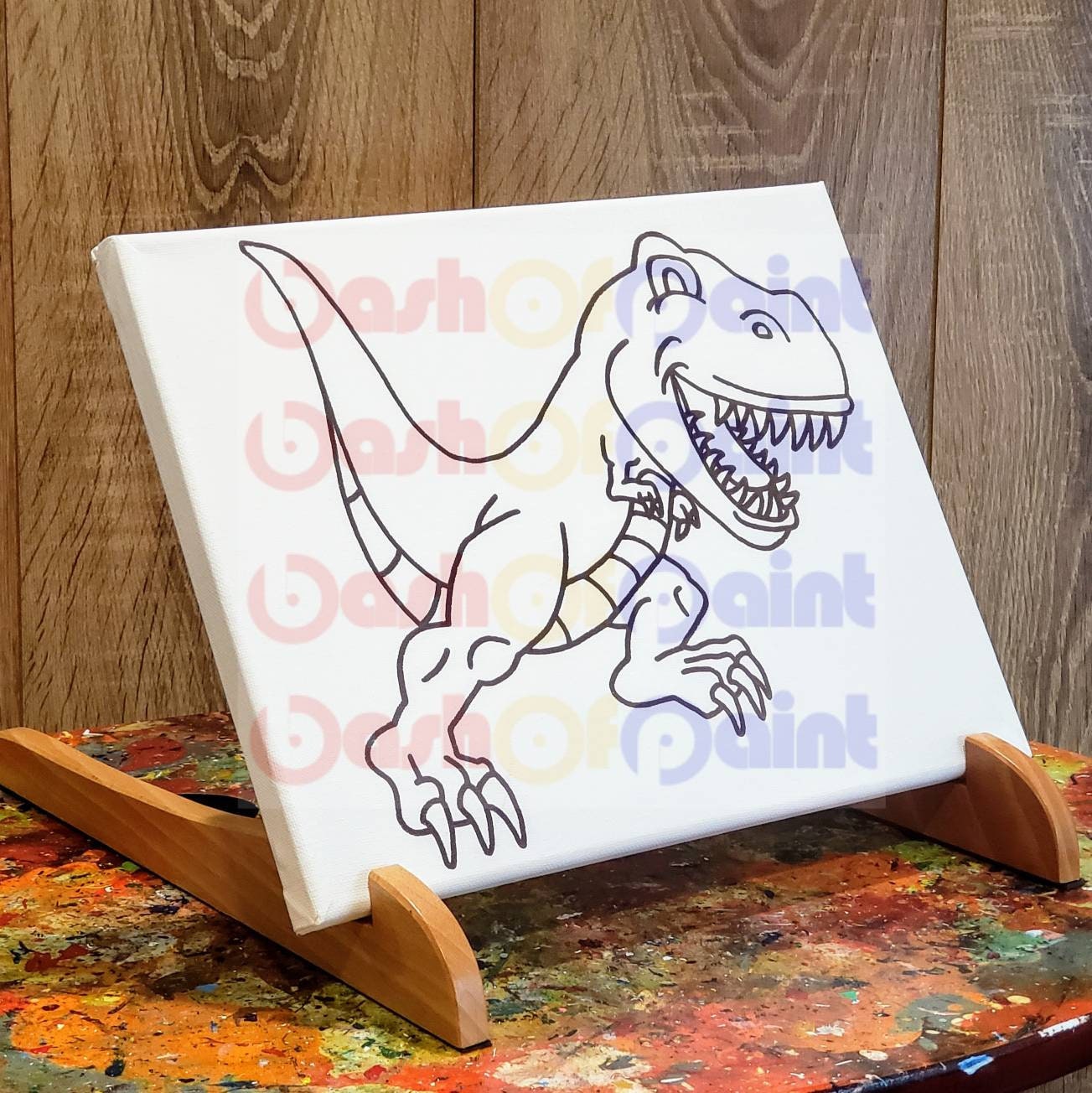 T-rex Predrawn Canvas, Paint Sip Party Kit, Dinosaur Boy Girl Kid Child ...