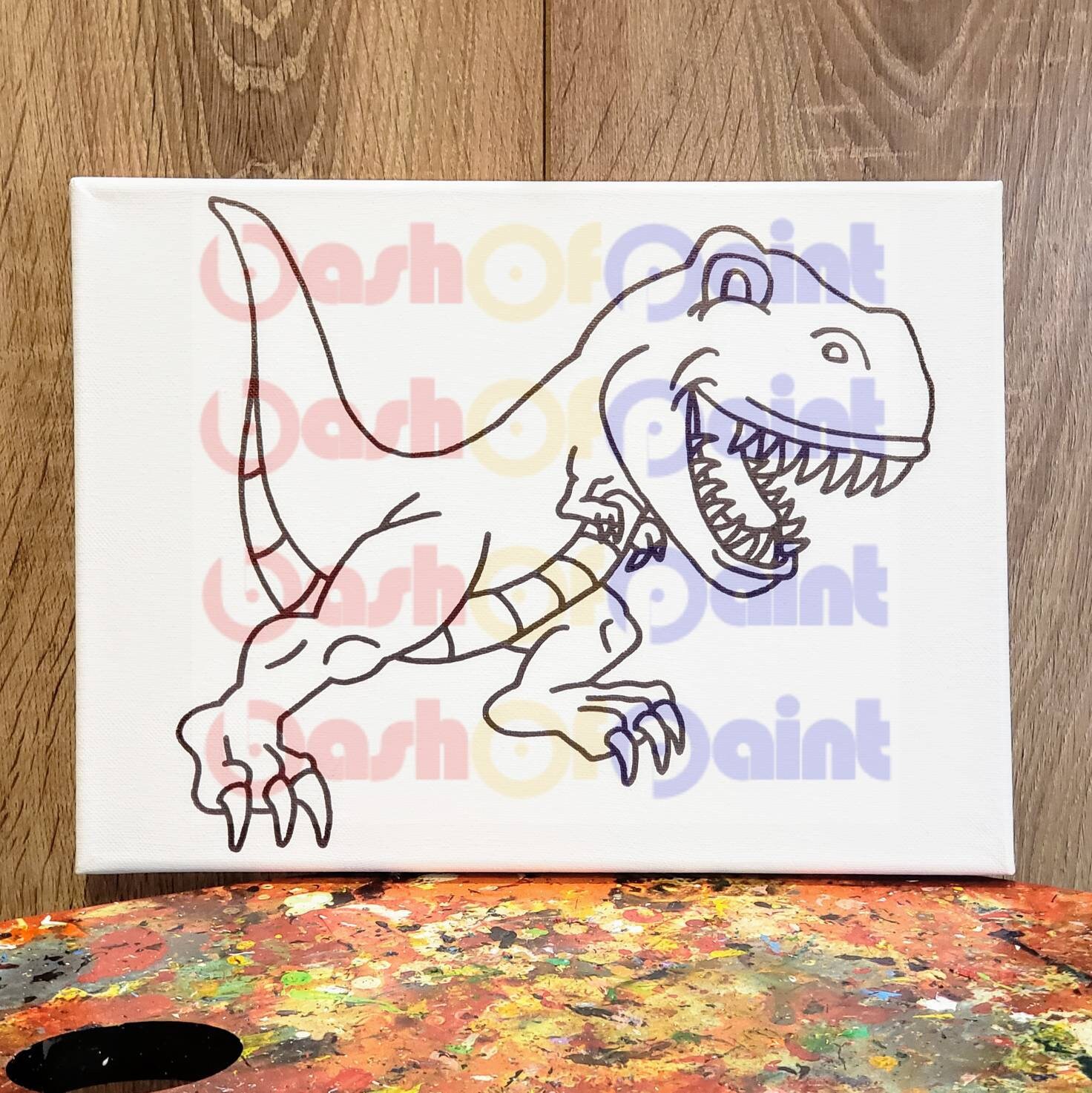 T-rex Predrawn Canvas, Paint Sip Party Kit, Dinosaur Boy Girl Kid Child ...