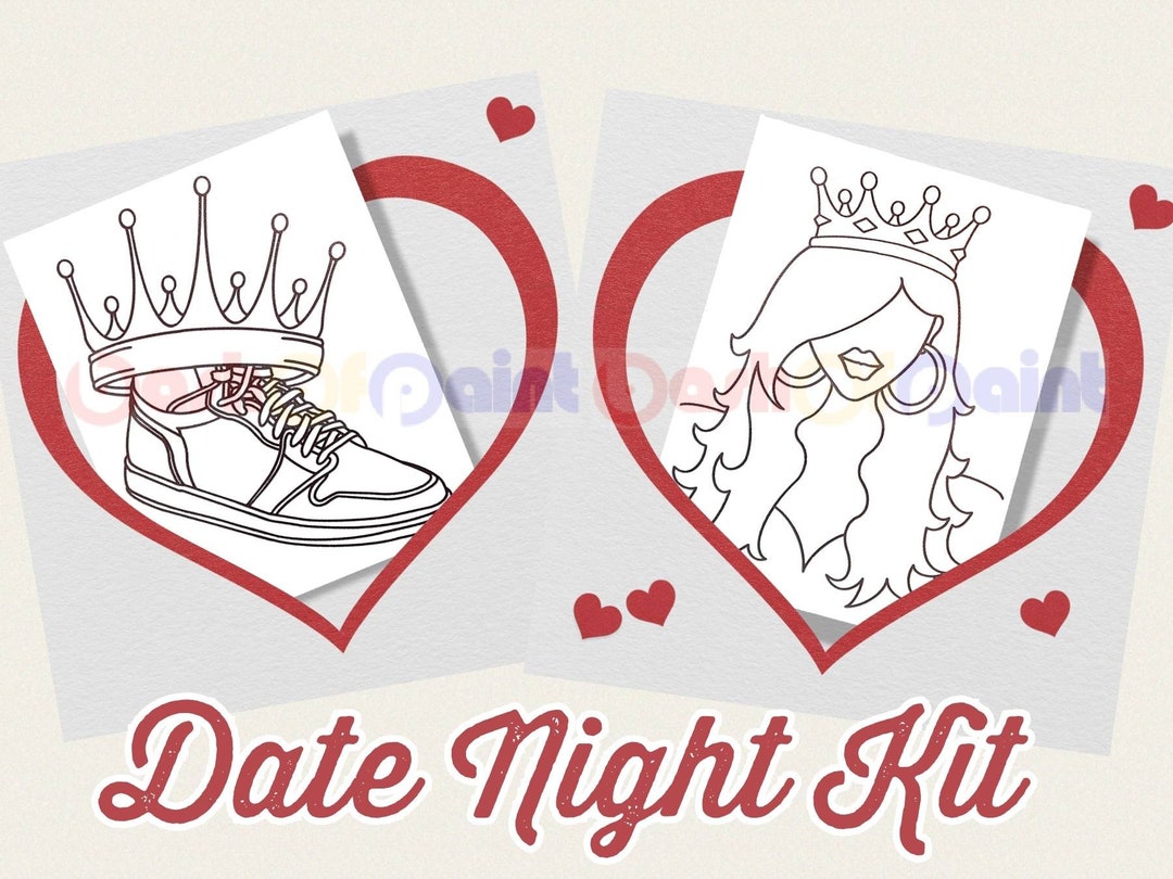 Couples Date Night Box Paint Kit, Predrawn Canvas Outline Sketch ...