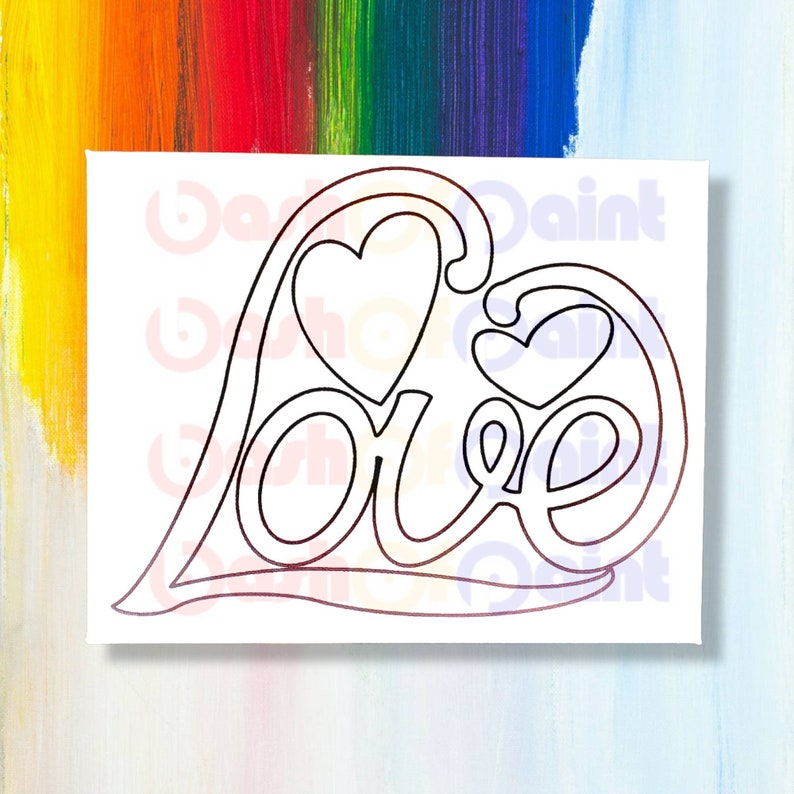Love Hearts Predrawn Canvas Outline Sketch DIY Paint Sip - Etsy